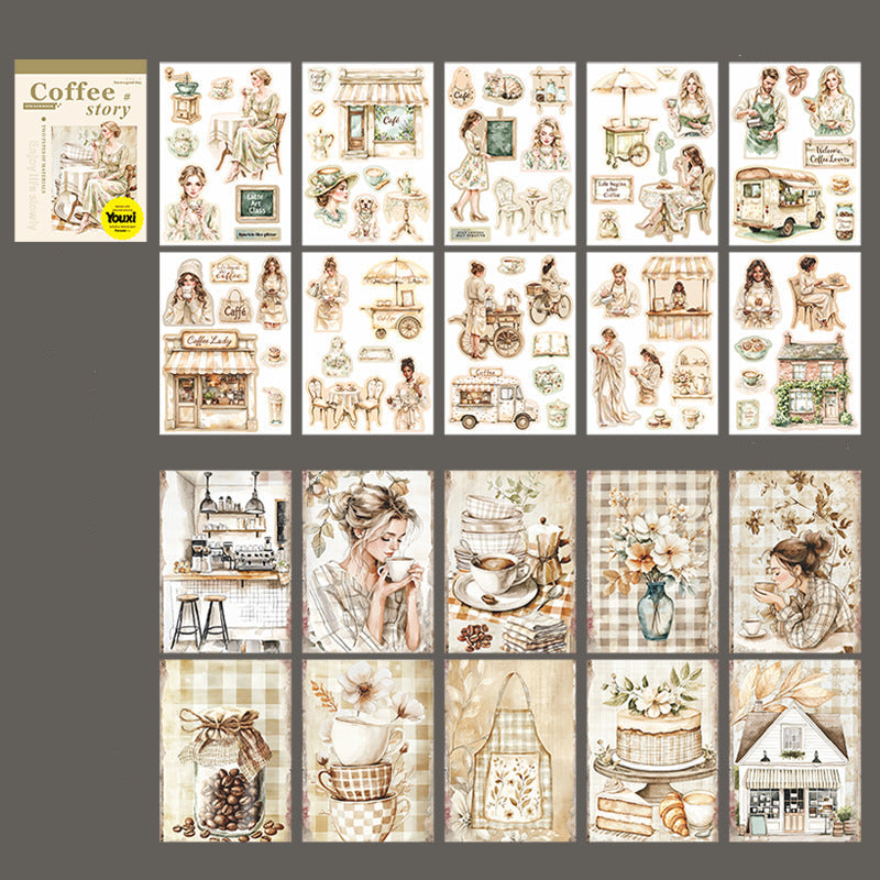 Coffee Story Sticker Book | Washi & Kraft Die-Cut Stickers for Cozy ...