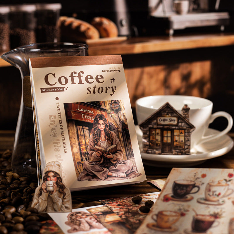 Coffee Story Sticker Book | Washi & Kraft Die-Cut Stickers for Cozy ...