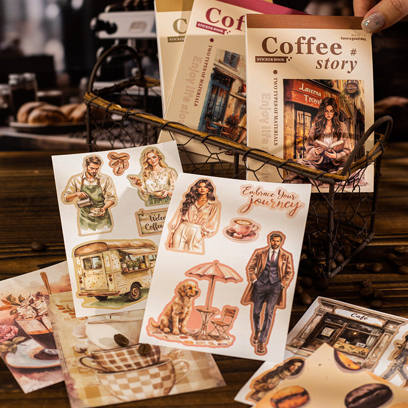 Coffee Story Sticker Book | Washi & Kraft Die-Cut Stickers for Cozy ...