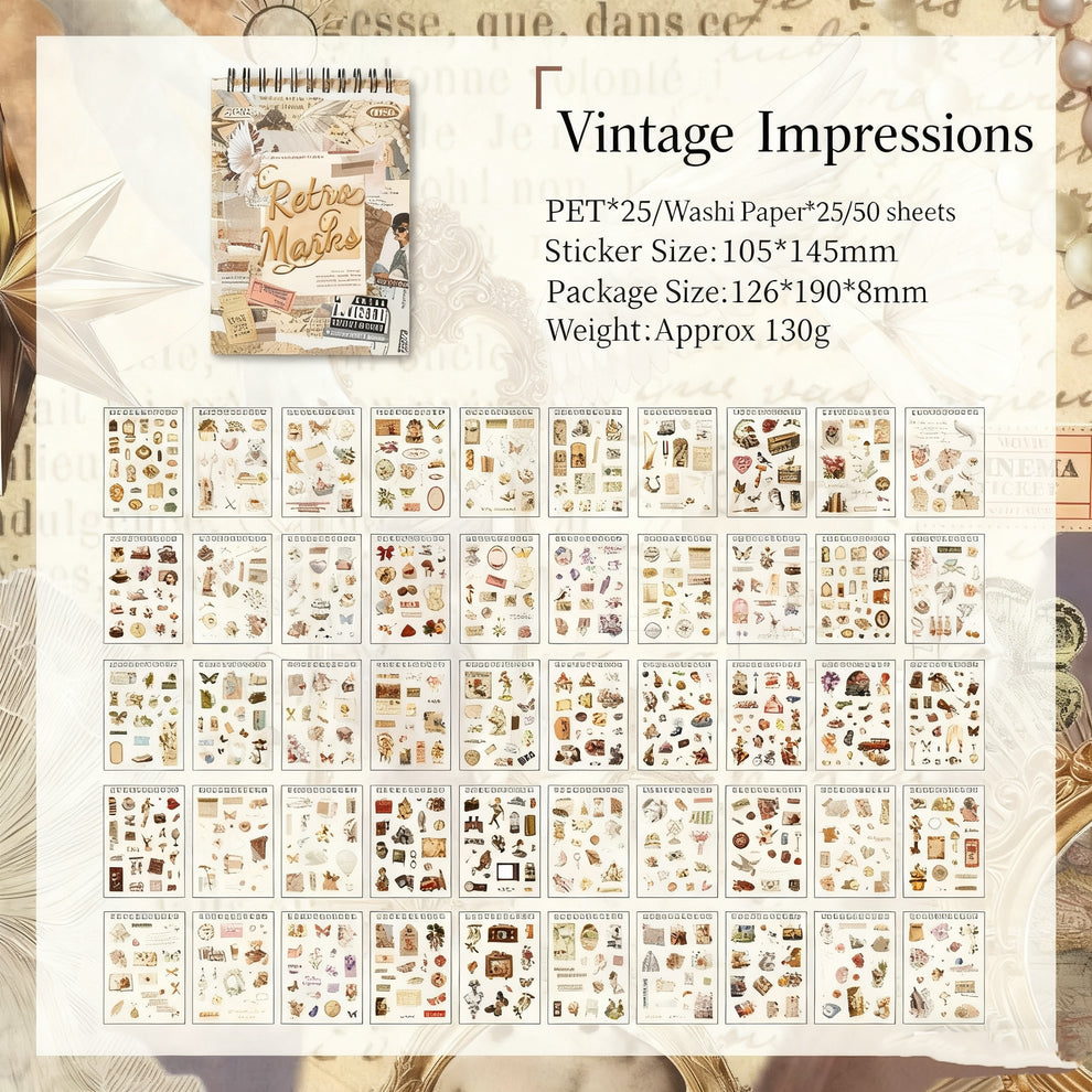Classical Retro Stickers Book: 50 Waterproof Die-Cut Stickers – FLUTTER ...